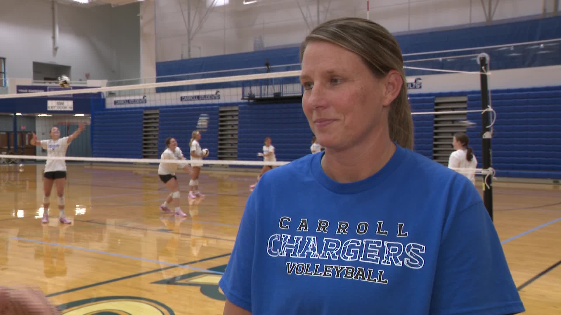 Carroll head girls volleyball coach Pandy Sinish practice interview 9/8 ...