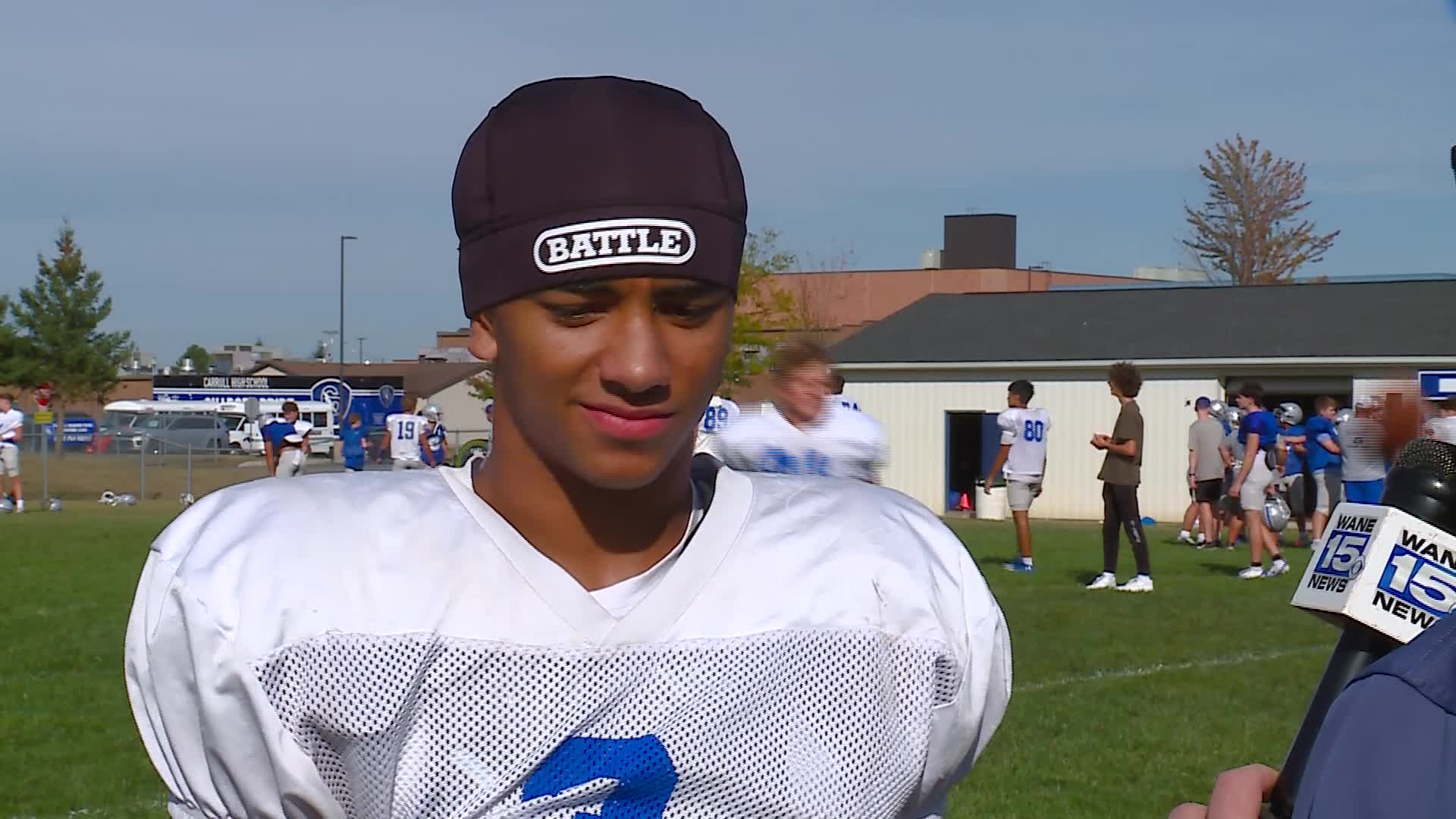 Jaidon Van Pelt full interview at Carroll Chargers football practice on ...