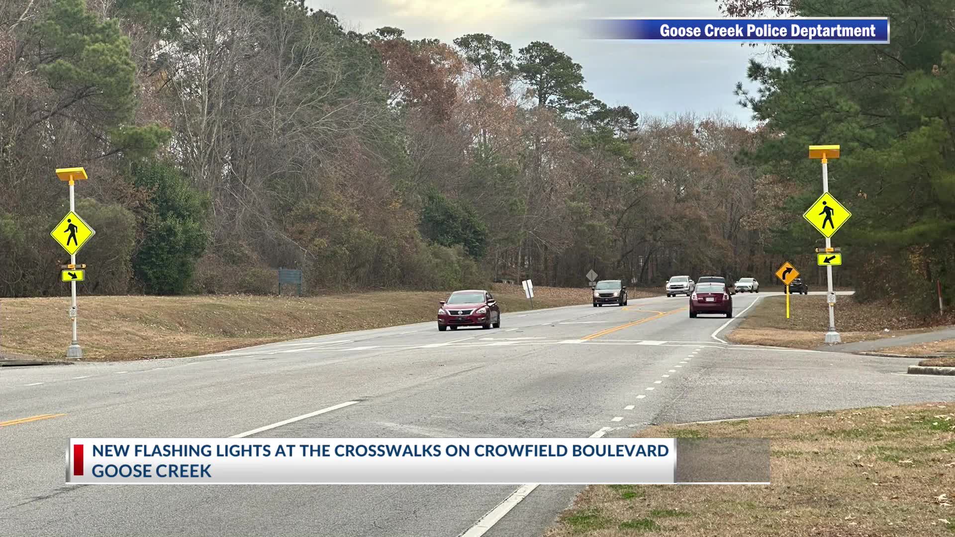 New flashing lights installed at crosswalks on Crowfield Boulevard ...
