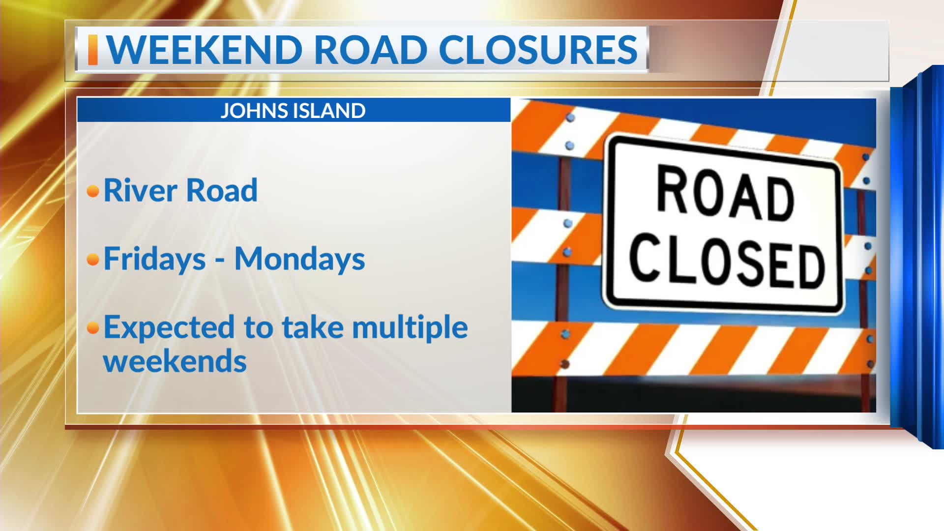 Weekend road closures begin on River Road – WCBD News 2