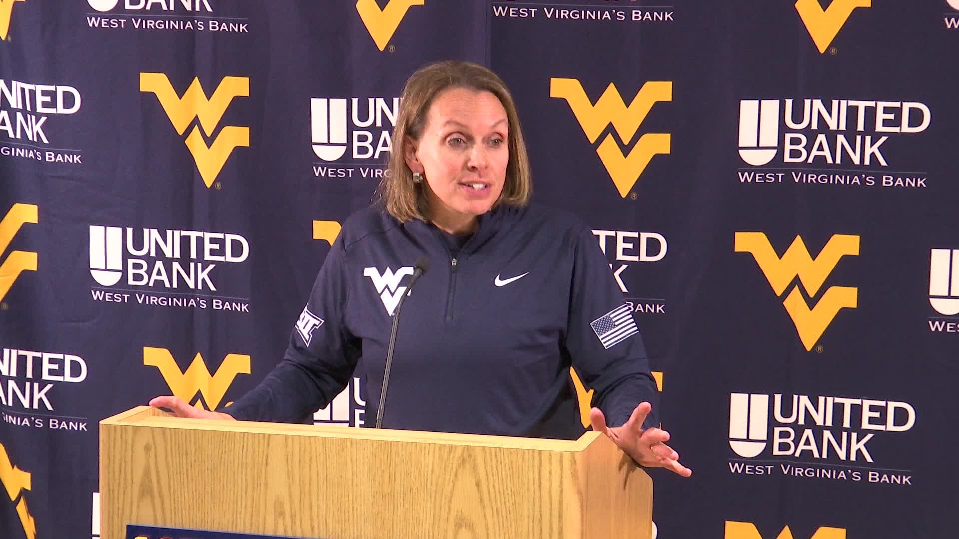 WVU women’s basketball head coach Dawn Plitzuweit speaks after her team ...